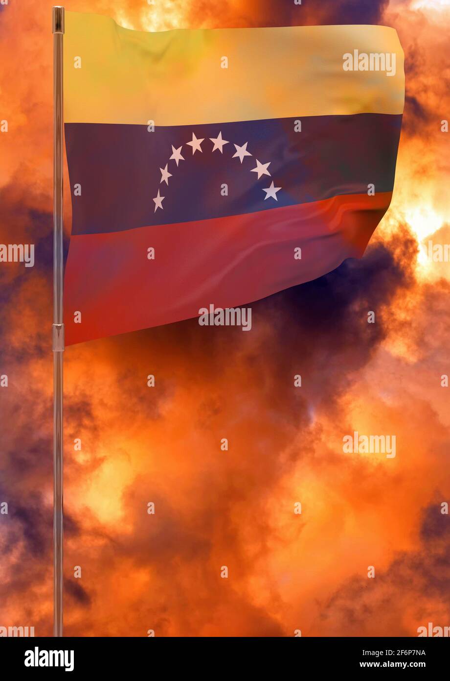 Venezuela flag with sky background. Waving banner. National flag of ...
