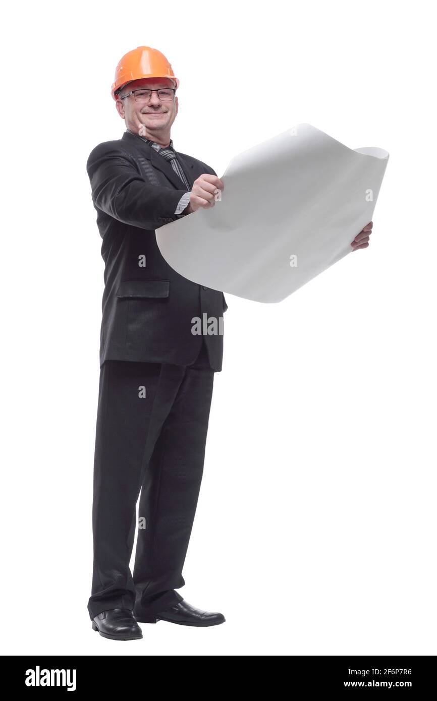 Successful male architect with plans of the building Stock Photo - Alamy