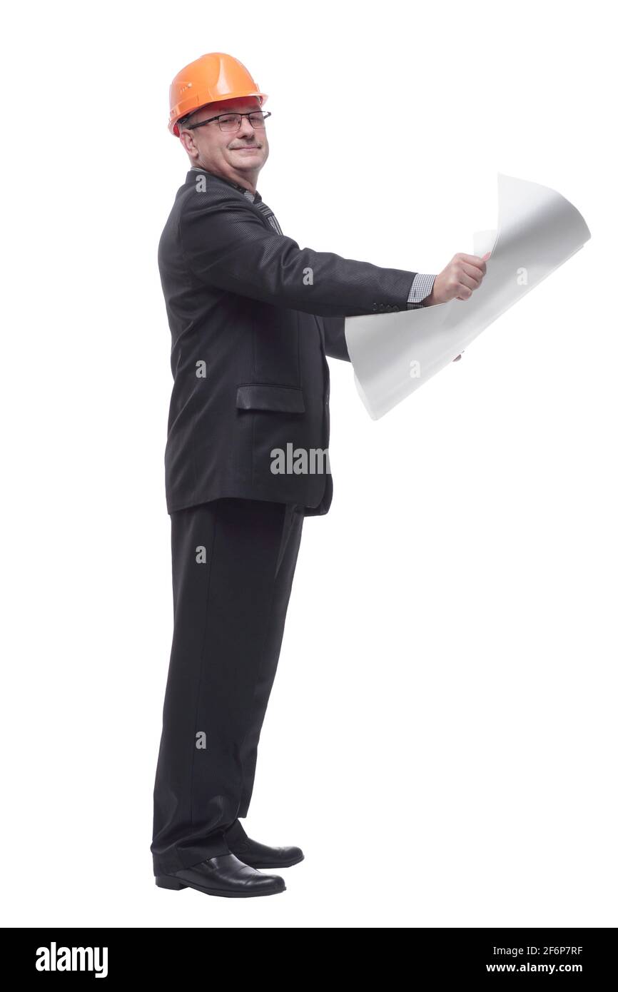 Successful male architect with plans of the building Stock Photo - Alamy