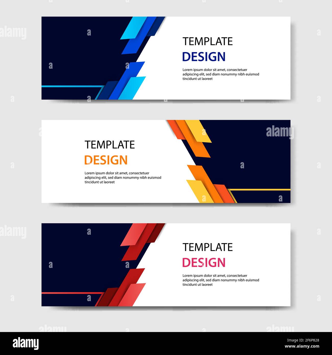 paper cut horizontal geometric business banners in blue, orange, red in ...
