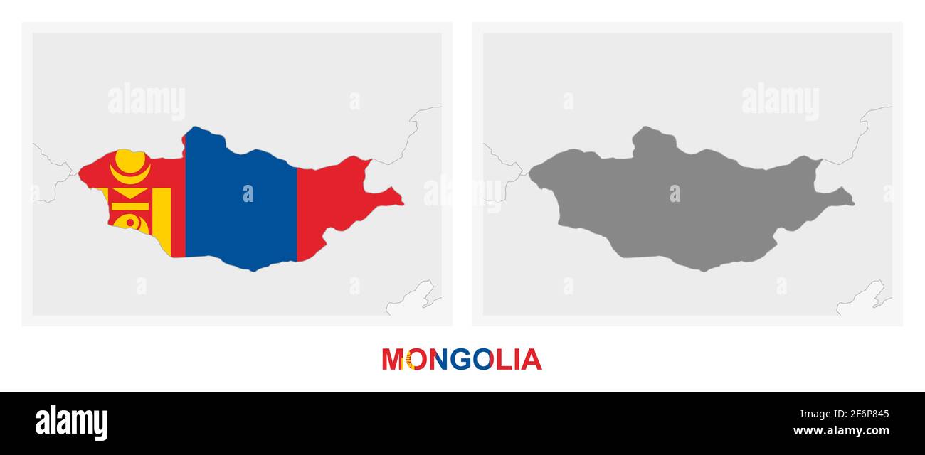 Two versions of the map of Mongolia, with the flag of Mongolia and ...
