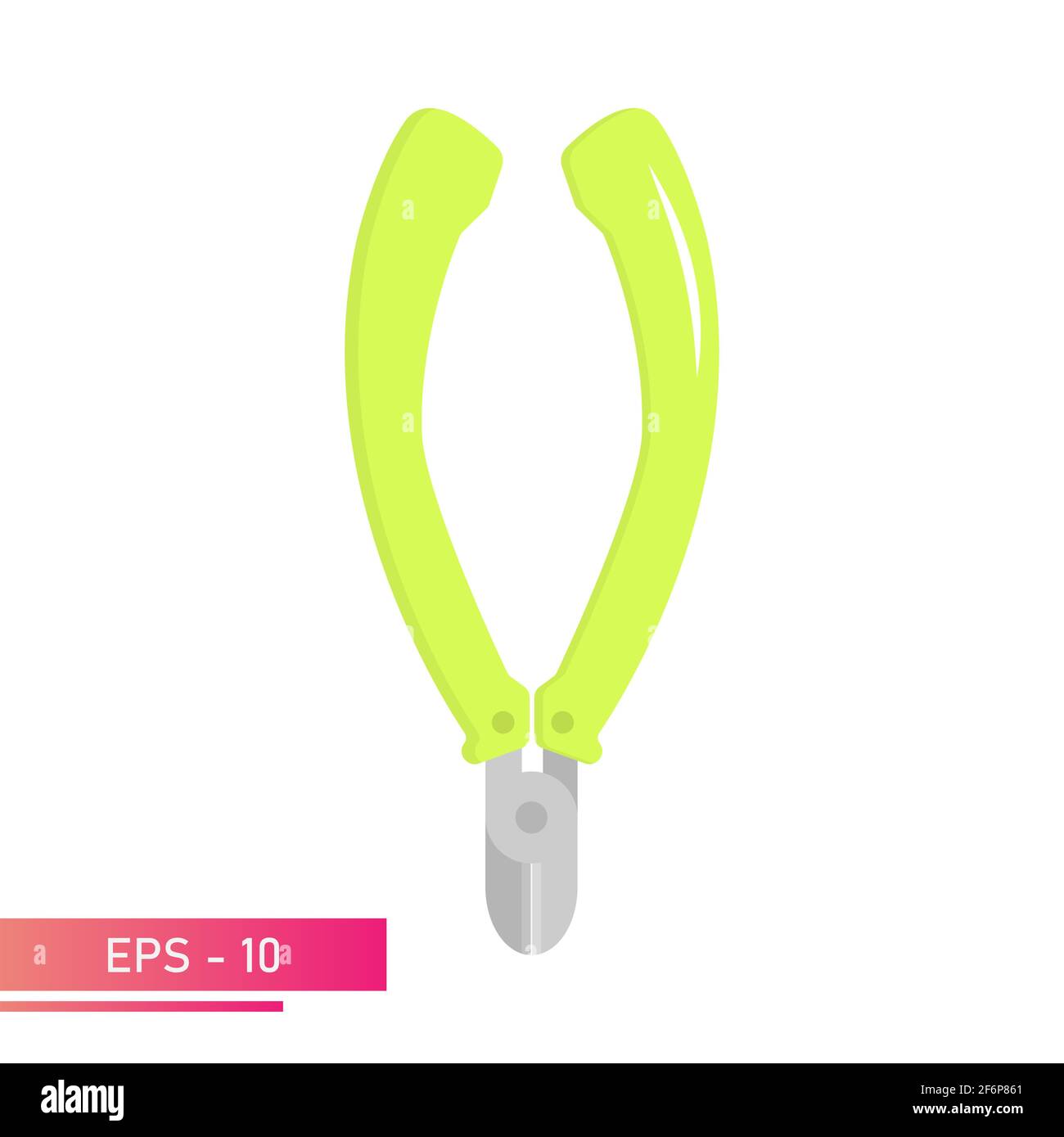 Wire cutters with green comfortable handles. Realistic design. On a ...