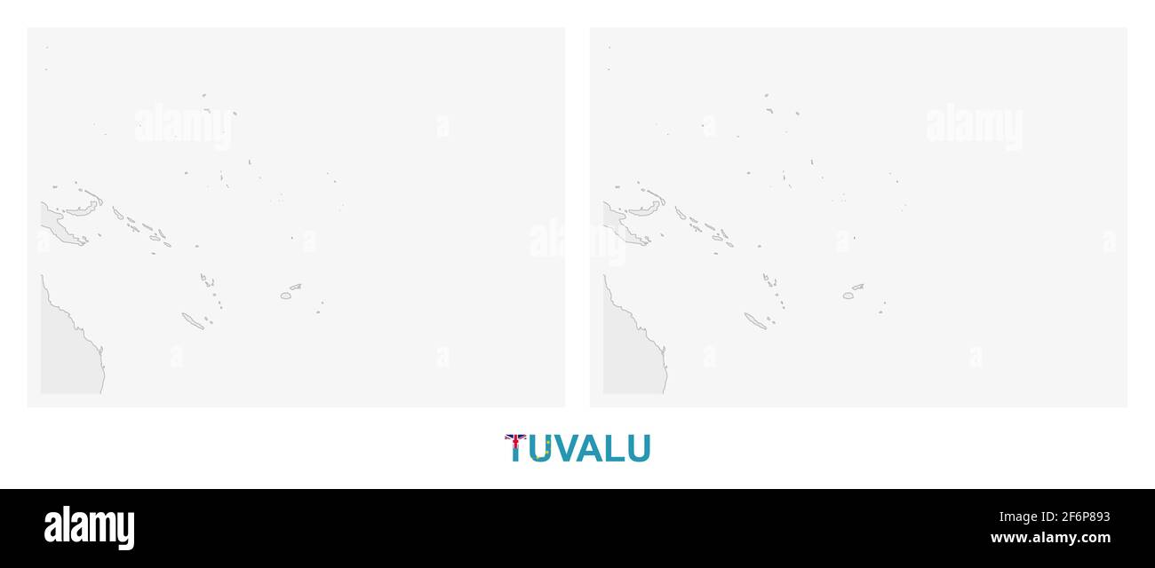 Two versions of the map of Tuvalu, with the flag of Tuvalu and highlighted in dark grey. Vector ...