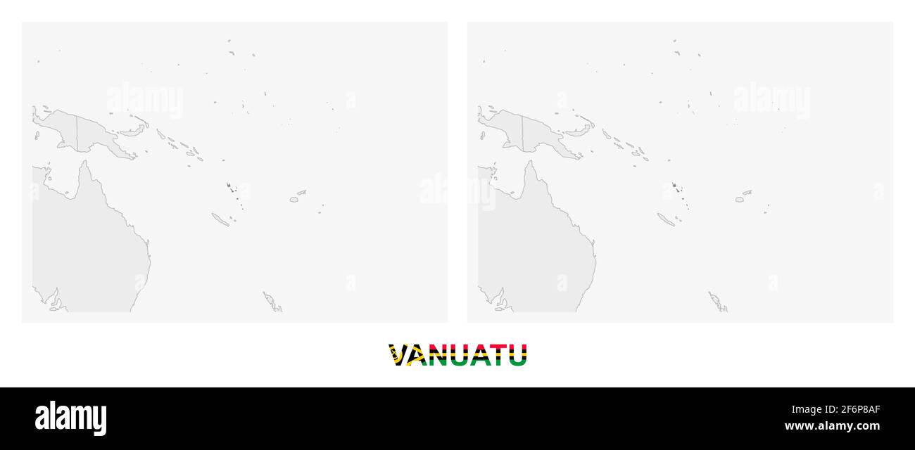 Two versions of the map of Vanuatu, with the flag of Vanuatu and ...