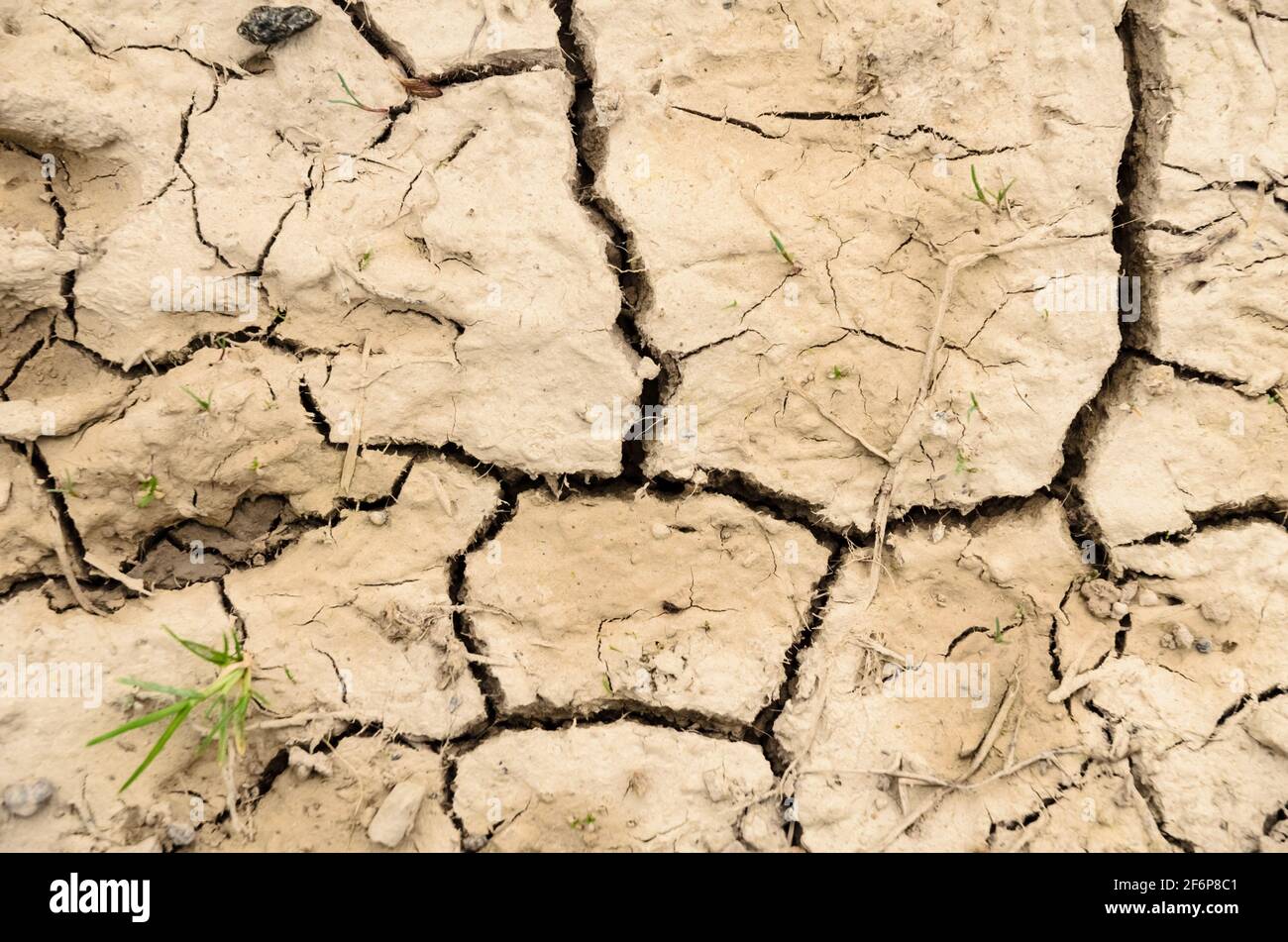 Dry soil, cracked muddy ground, dried mud with cracks, flat lay view ...