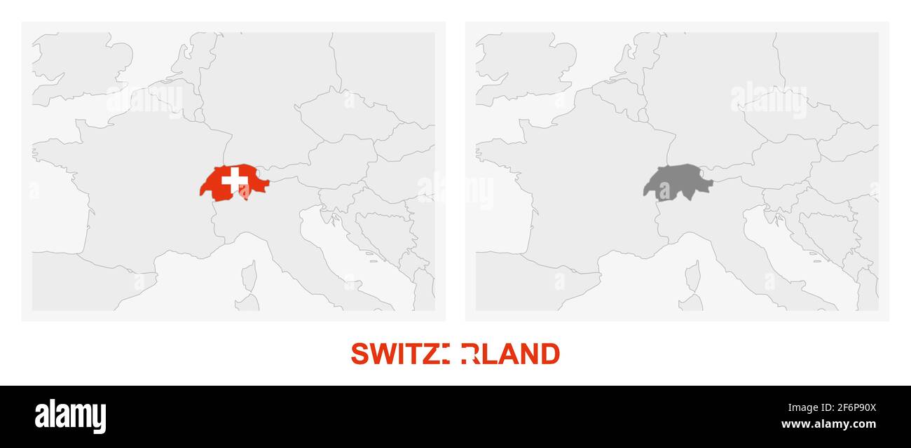 Two versions of the map of Switzerland, with the flag of Switzerland ...