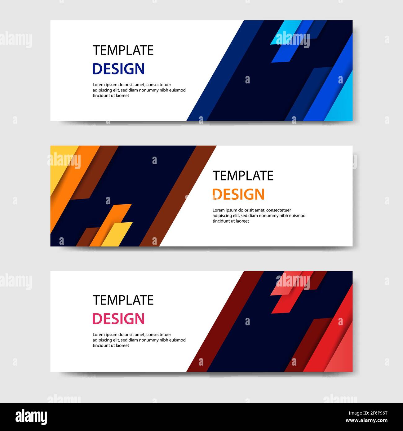 paper cut horizontal geometric business banners in blue, orange, red in white background ...