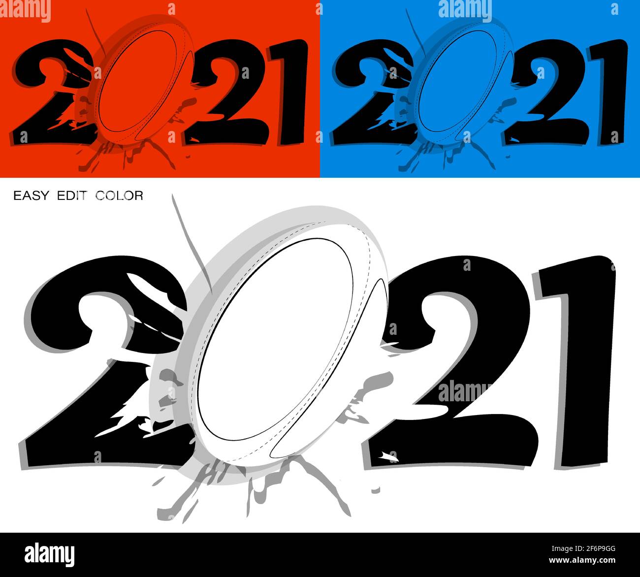 2021 in bright rugby style with sport rugby ball and bright blot ...