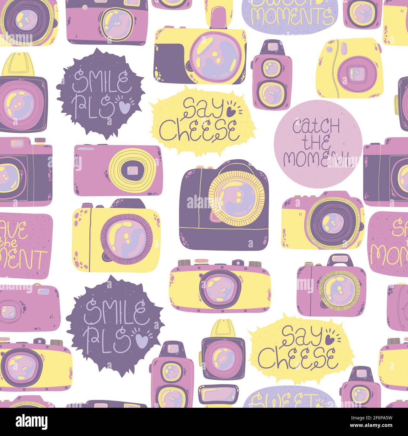 Cute seamless pattern with photo camera in cartoons style. Background ...