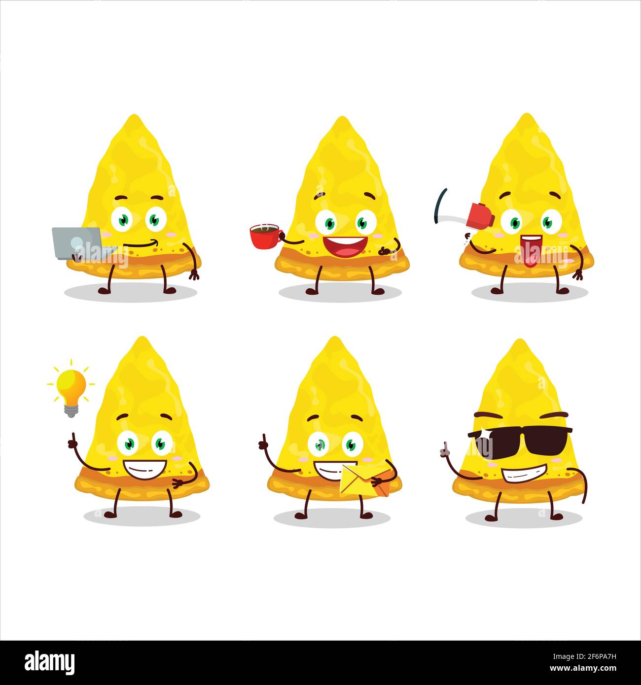 Slice of italian cheese pizza cartoon character with various types of ...
