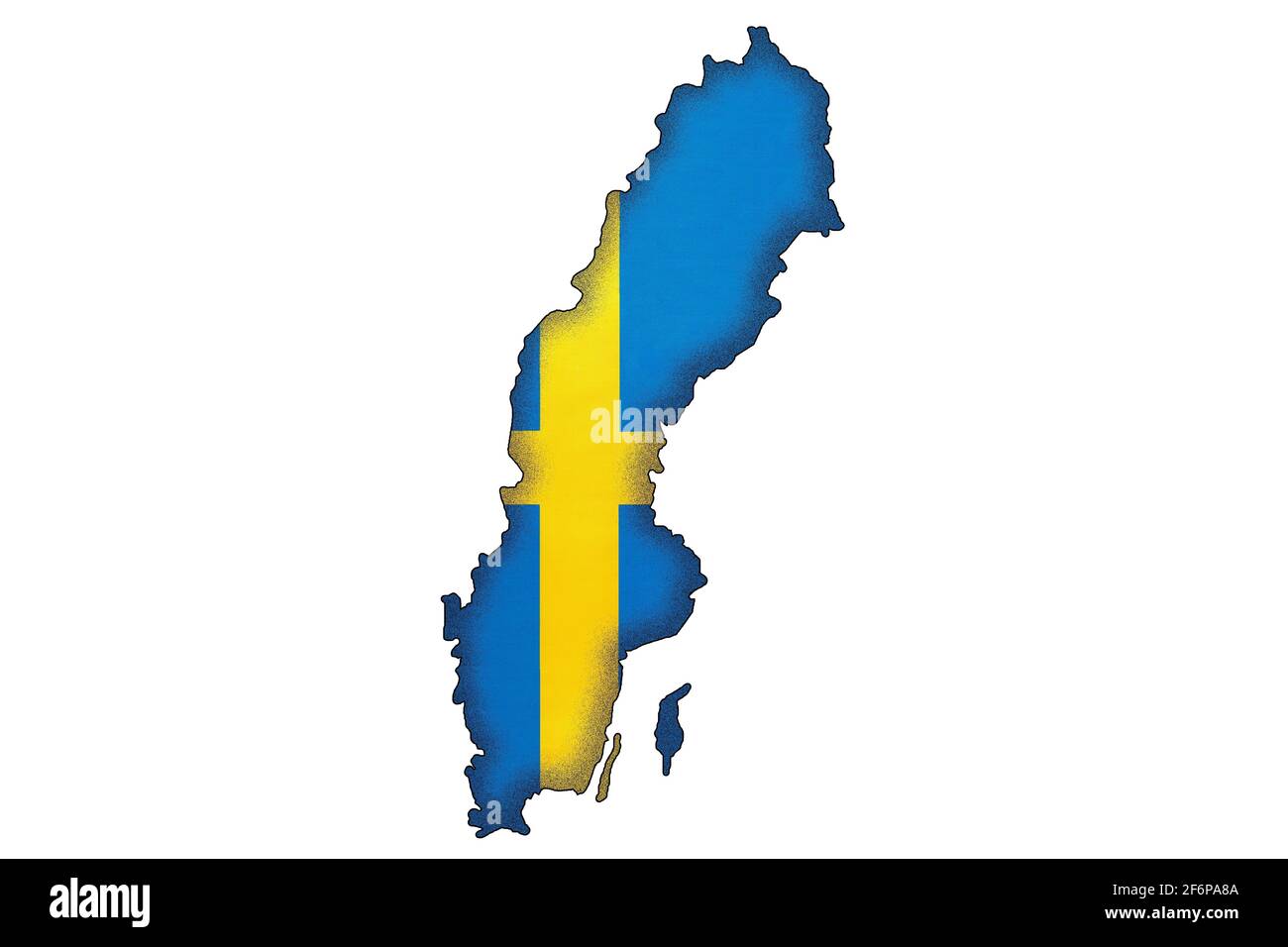 Sweden border silhouette with national flag isolated on white ...