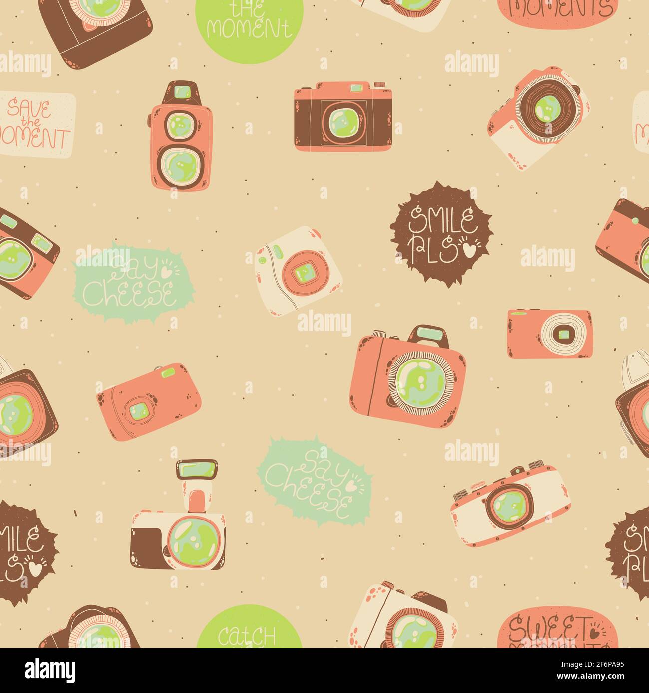 Cute seamless pattern with photo camera in cartoons style. Background ...