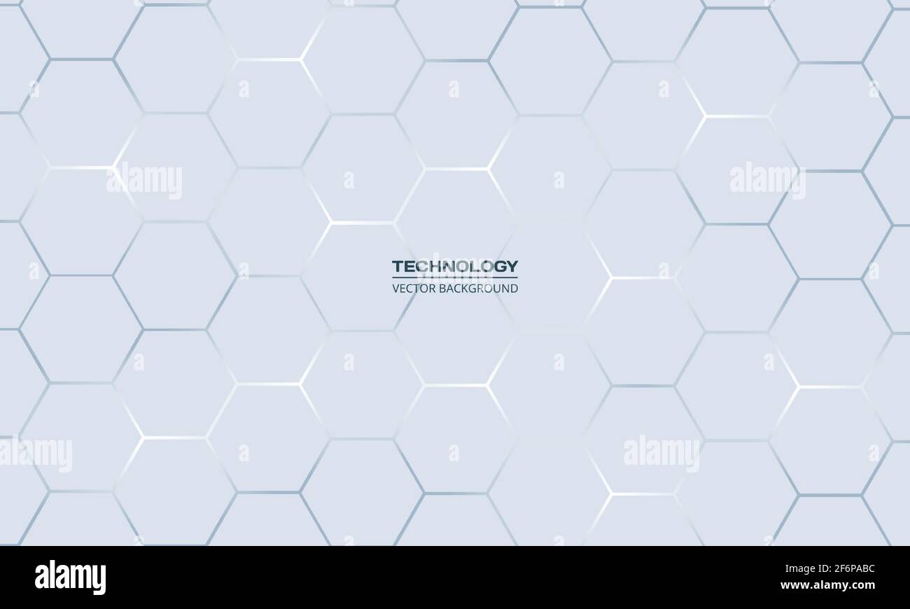 Light gray hexagonal technology vector abstract background. Blue bright energy flashes under ...