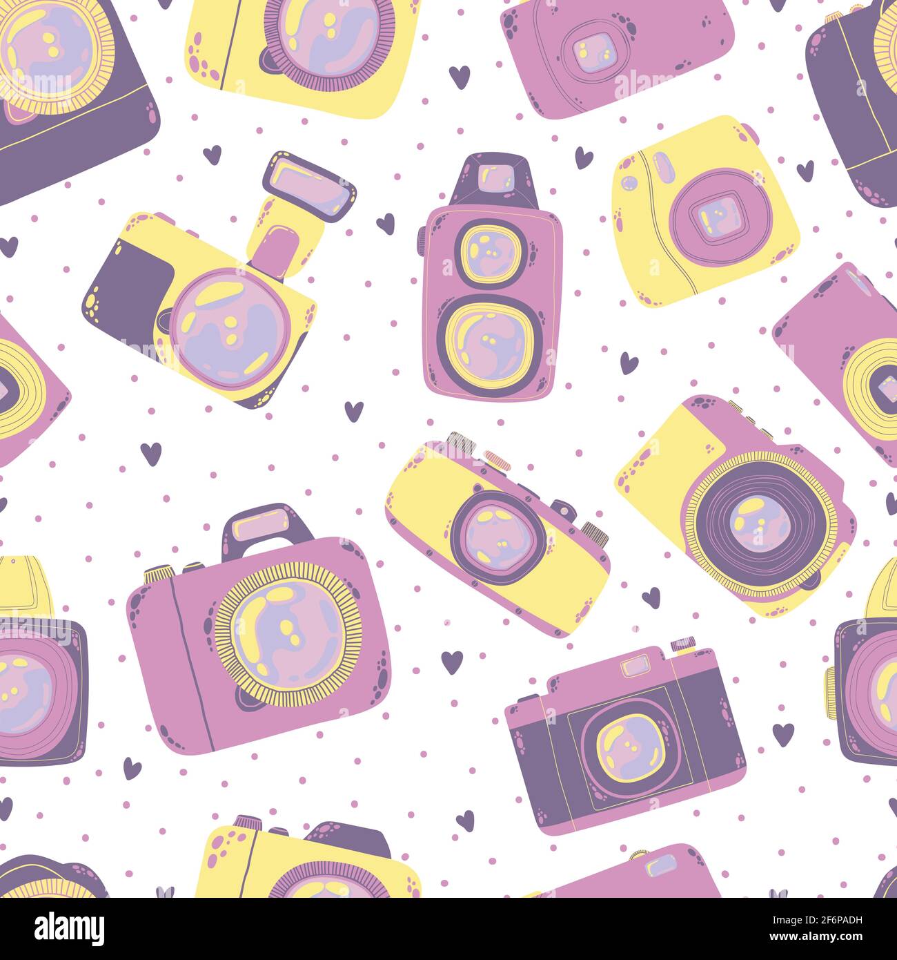 Cute seamless pattern with photo camera in cartoons style. Background ...
