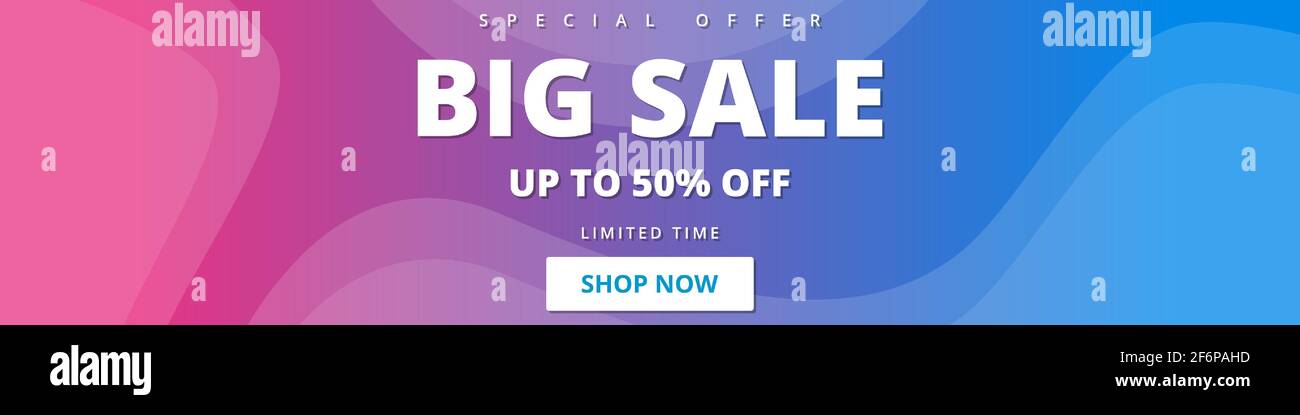 Horizontal selling banner. Colored wide banner with pink and blue ...