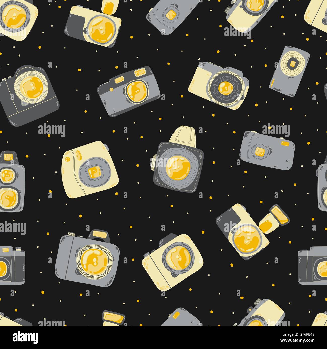 Cute seamless pattern with photo camera in cartoons style. Background ...