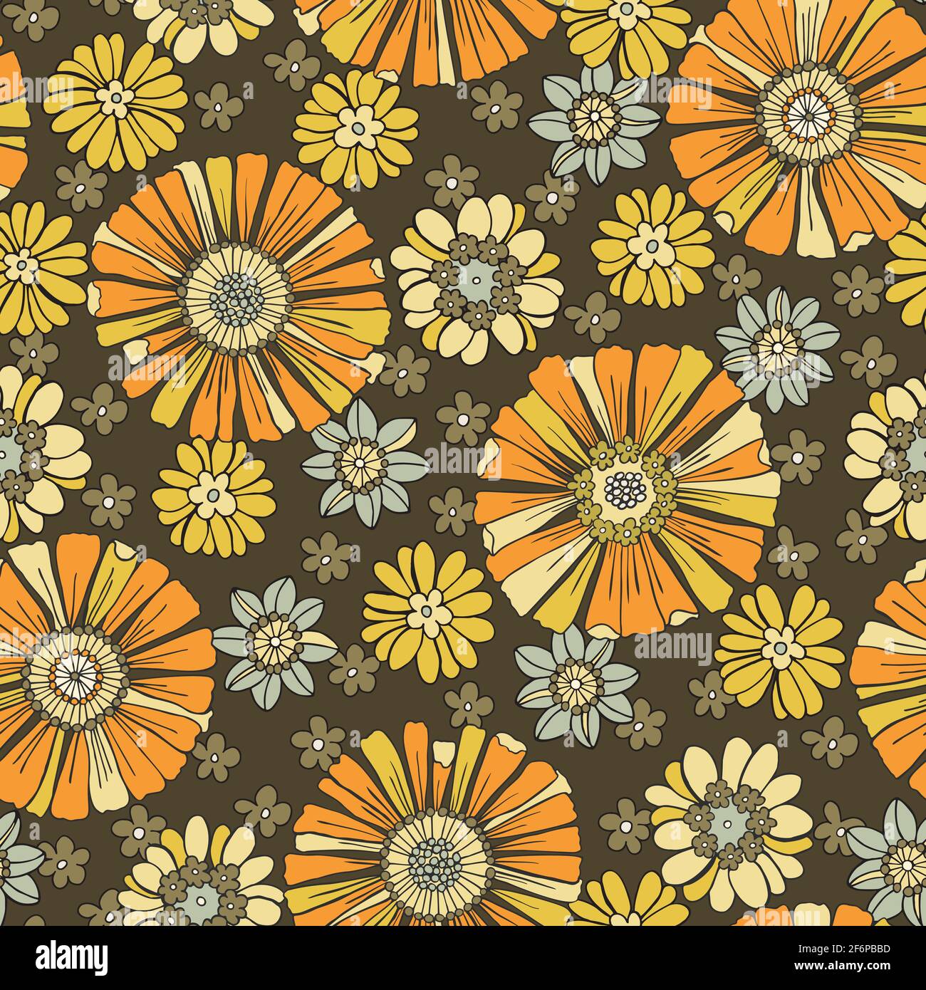 Colorful Large Scale Hand-Drawn Floral Vector Seamless Pattern. 70s ...