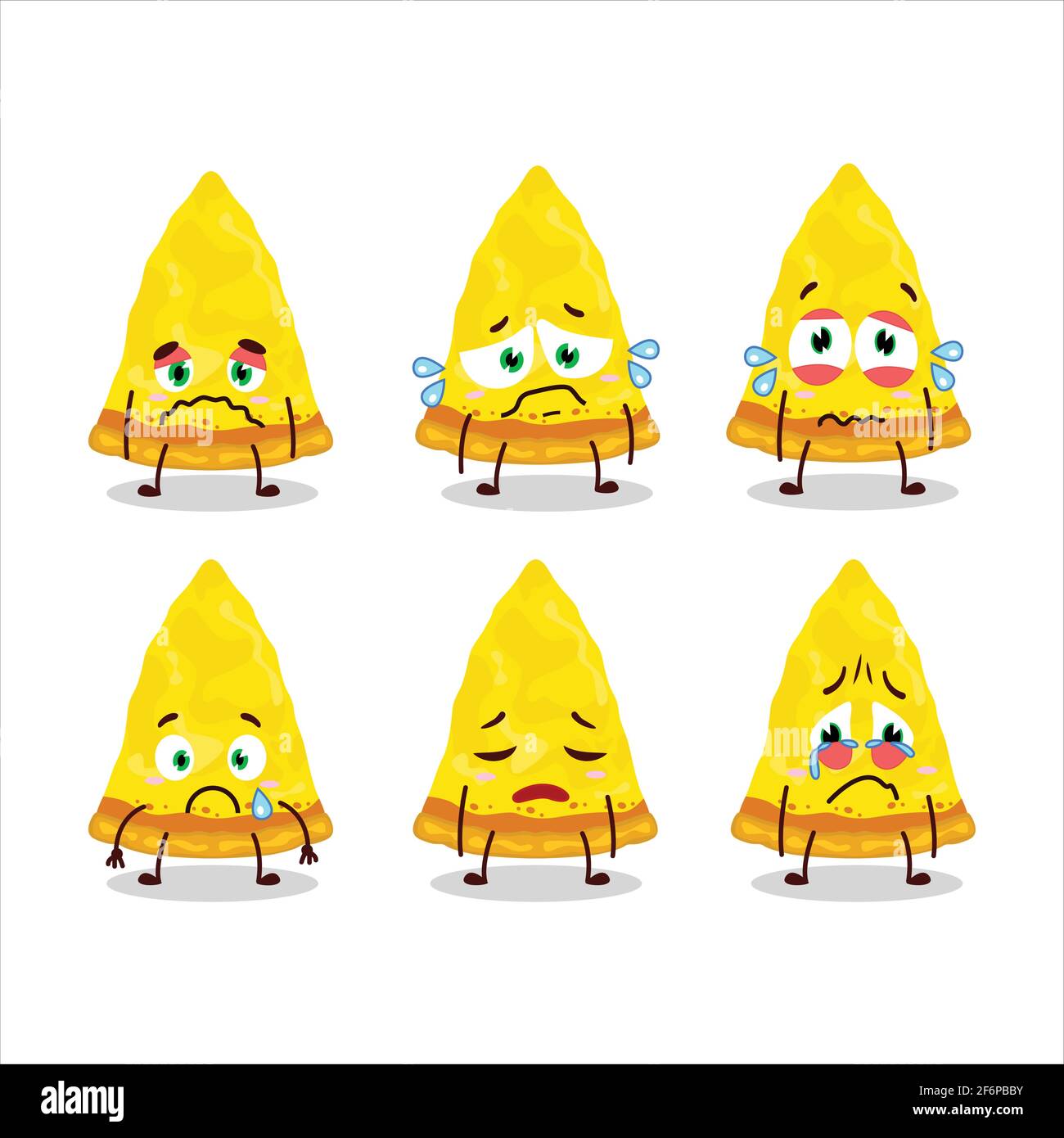 Slice of italian cheese pizza cartoon character with sad expression ...