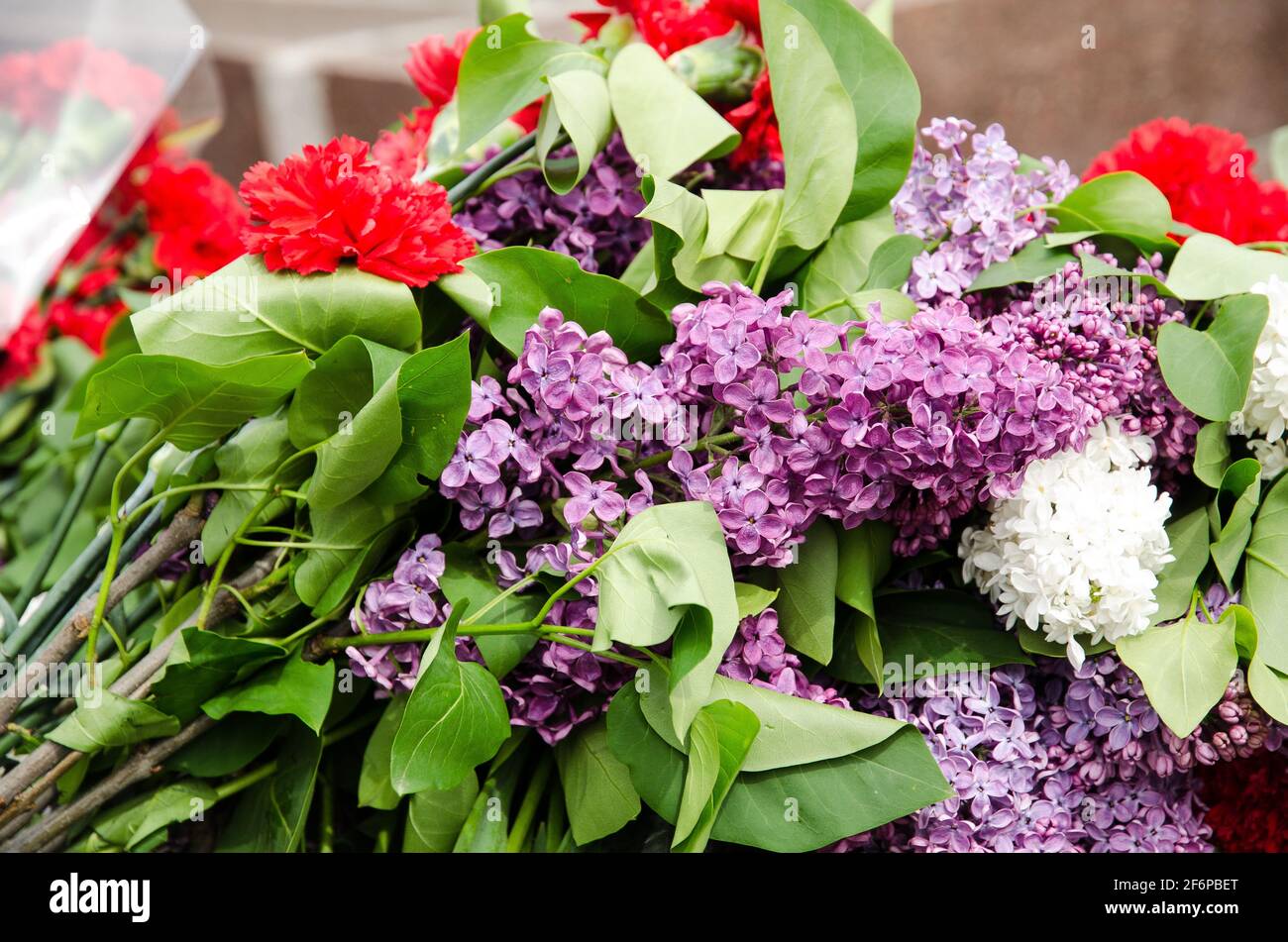 Flowers of Victory. Photo of fresh flowers near the eternal flame on ...