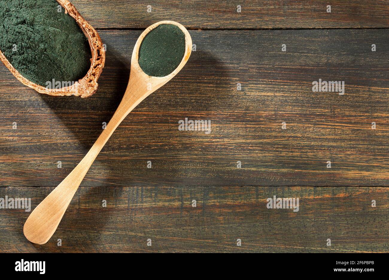 Spirulina algae powder - Text space Stock Photo - Alamy