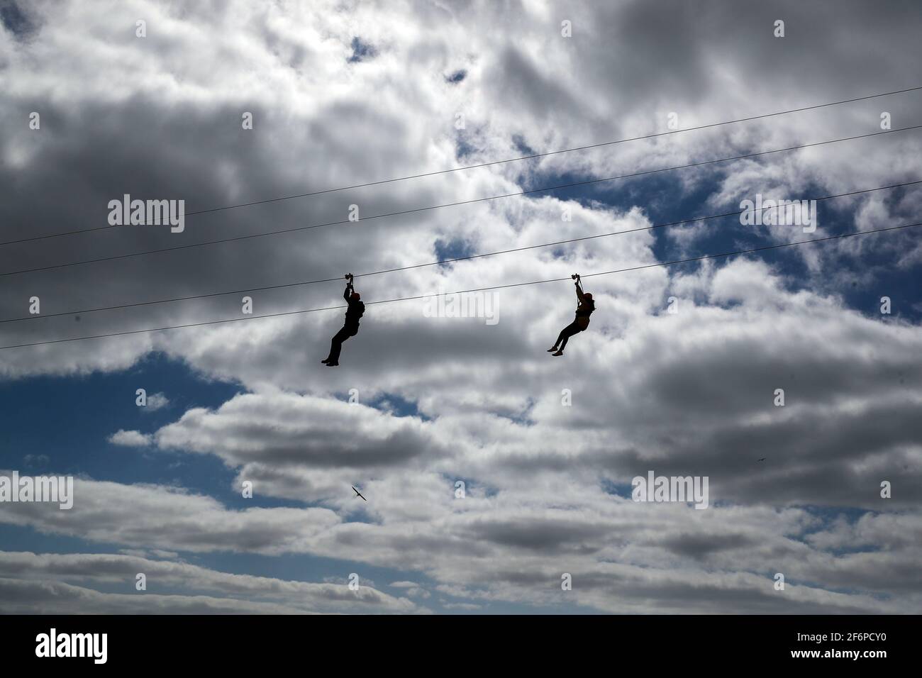 People on the zip line on Brighton beach, East Sussex. Picture date ...