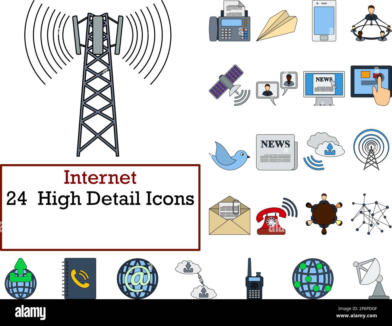 Internet Icon Set. Flat Color Outline Design With Editable Stroke ...