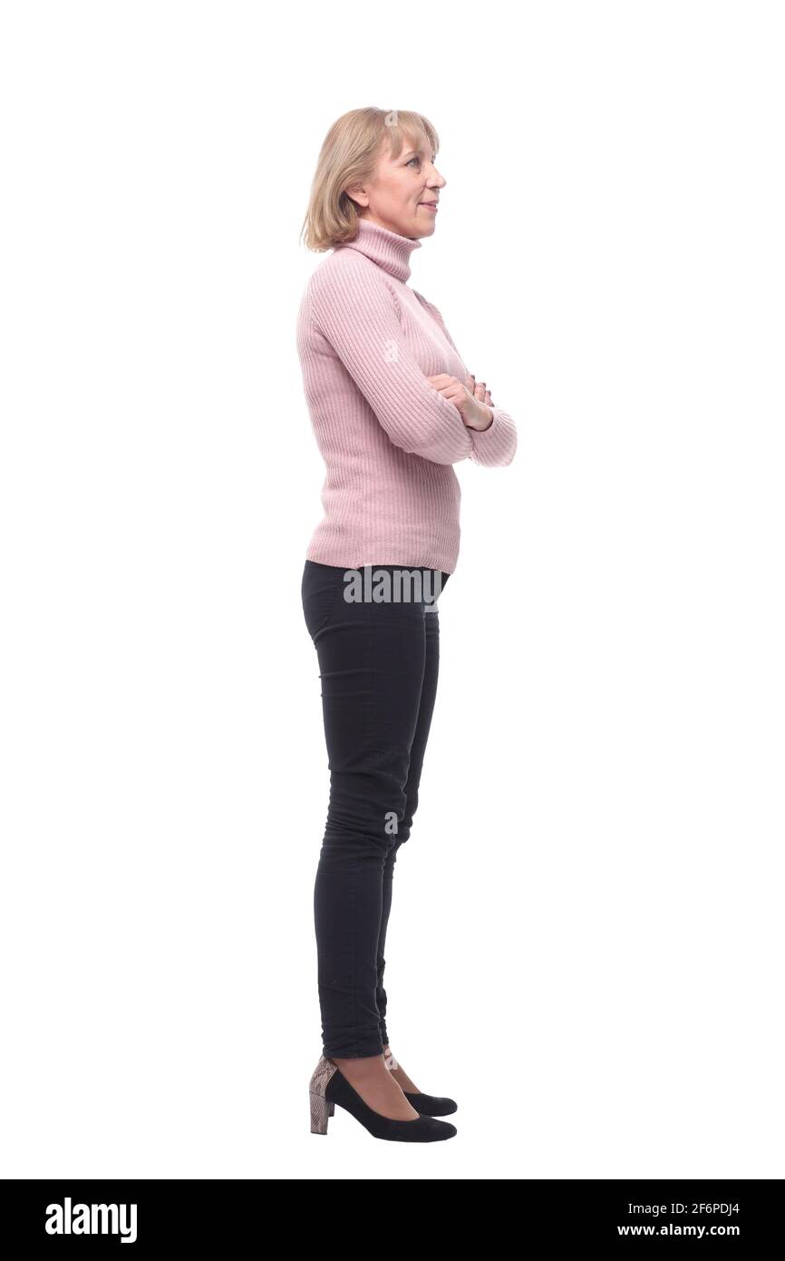 Full length, side view of a confident business woman standing with ...