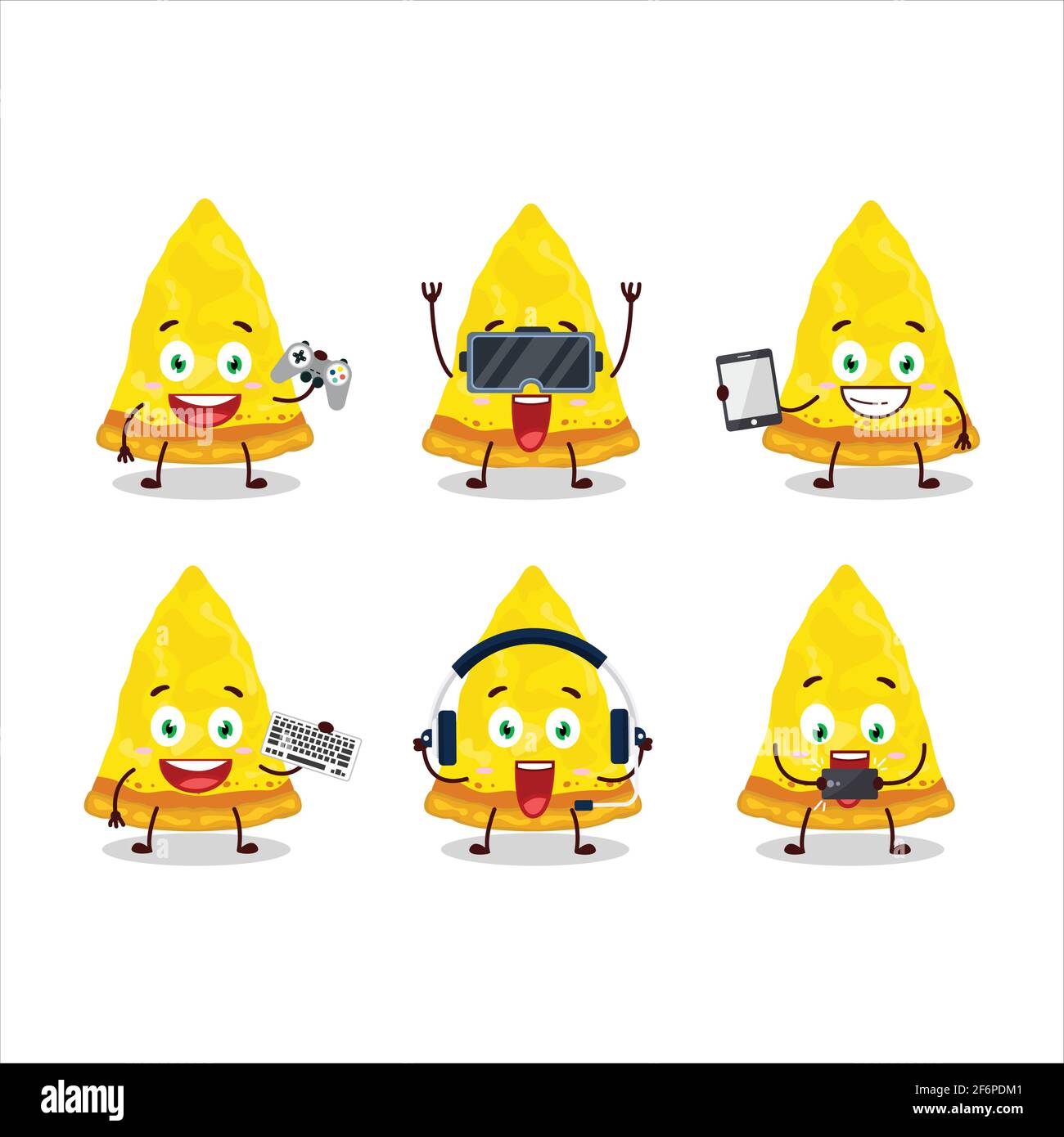 Slice of italian cheese pizza cartoon character are playing games with ...