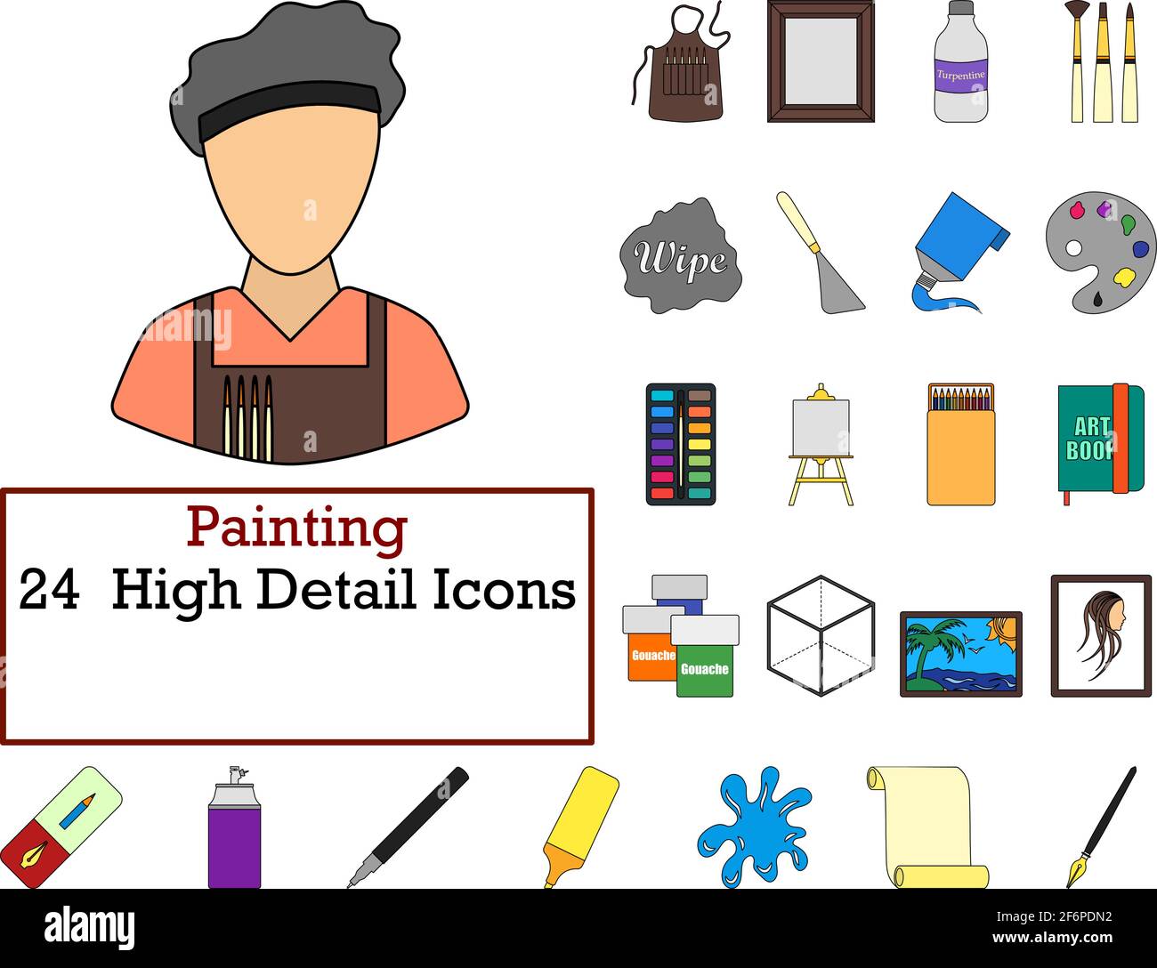 Painting Icon Set. Flat Color Outline Design With Editable Stroke ...