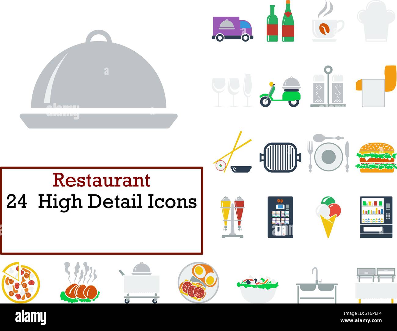 Restaurant Icon Set. Flat Design. Fully editable vector illustration ...