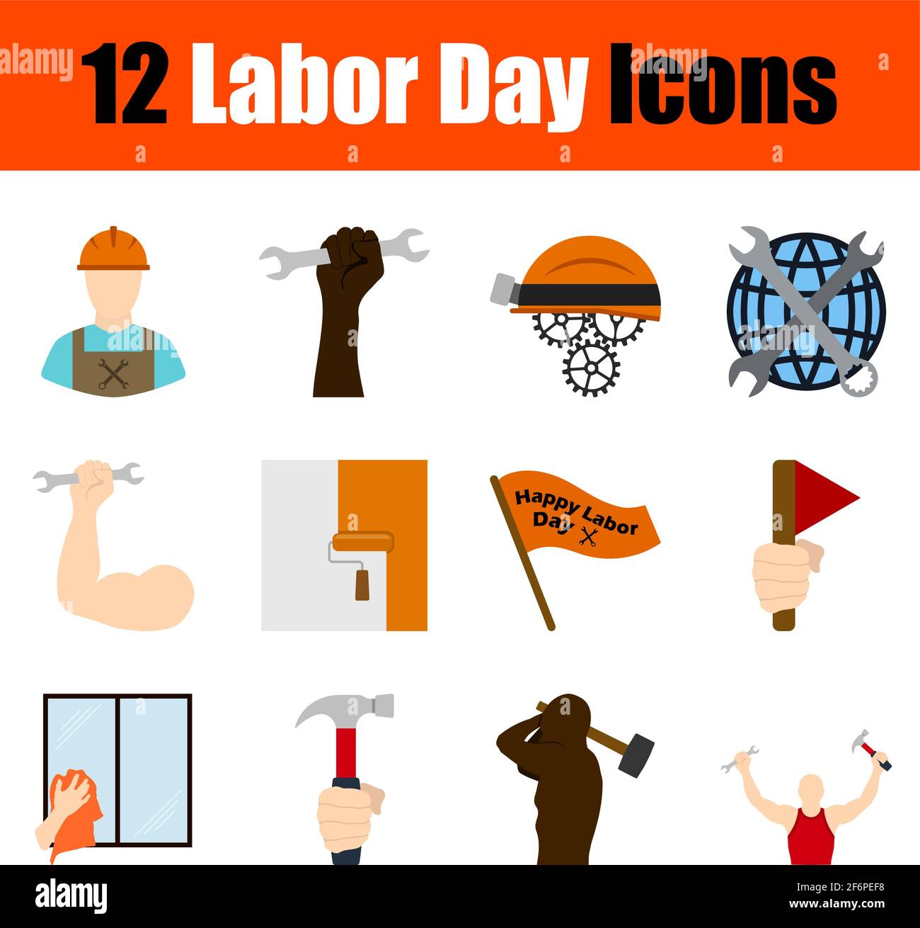 Labor Day Icon Set. Flat Design. Fully editable vector illustration ...