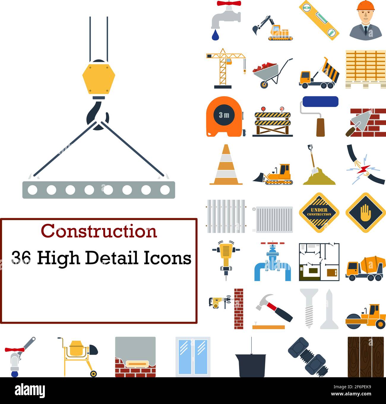 Construction Icon Set. Flat Design. Fully editable vector illustration ...
