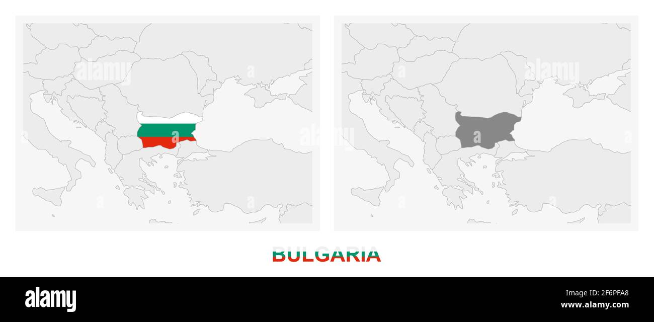 Two versions of the map of Bulgaria, with the flag of Bulgaria and ...