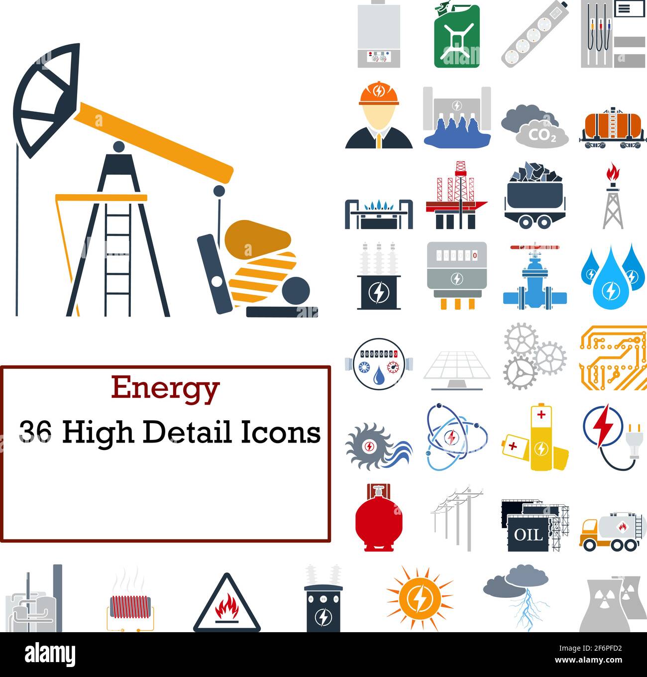 Energy Icon Set. Flat Design. Fully editable vector illustration. Text ...