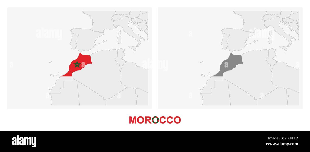 Two versions of the map of Morocco, with the flag of Morocco and ...
