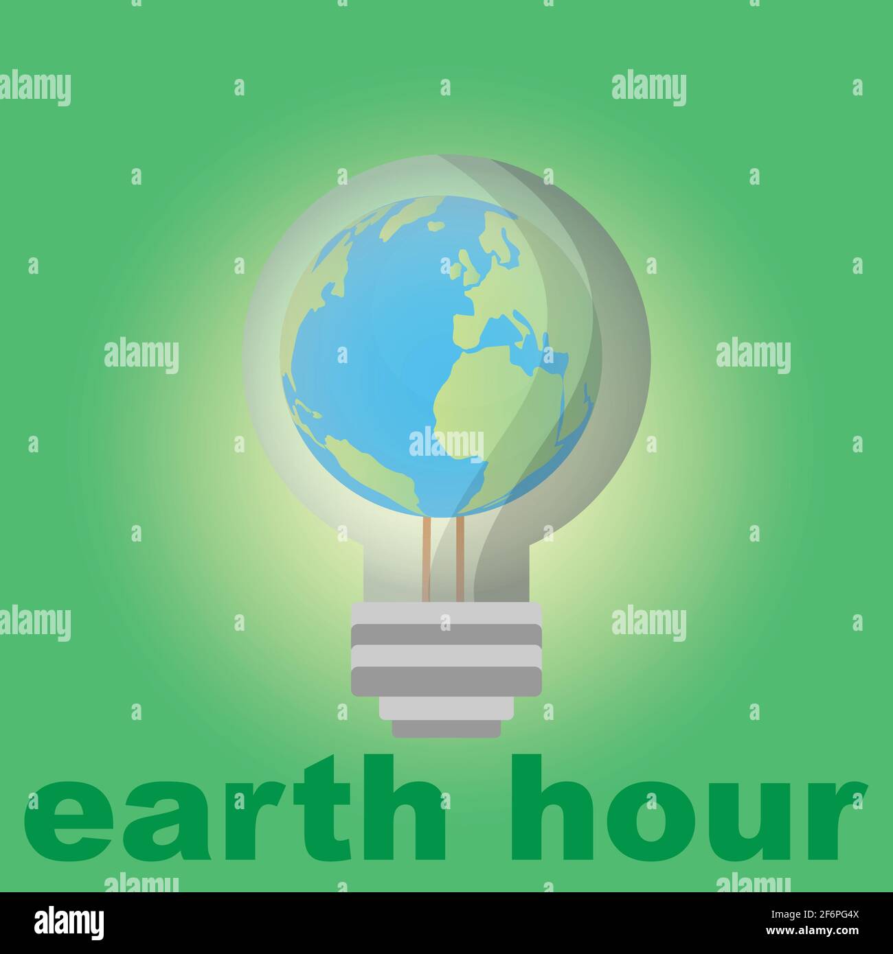 Earth globe in bulb on green background with the text earth hour Stock ...