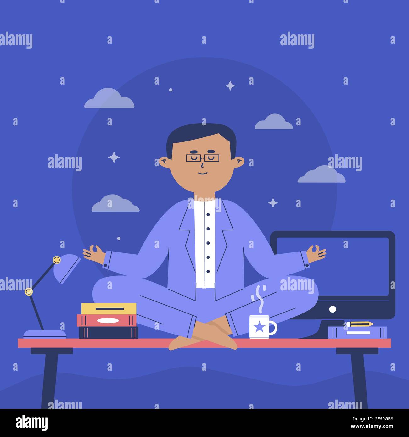 Flat business man meditating Vector illustration Stock Vector Image ...
