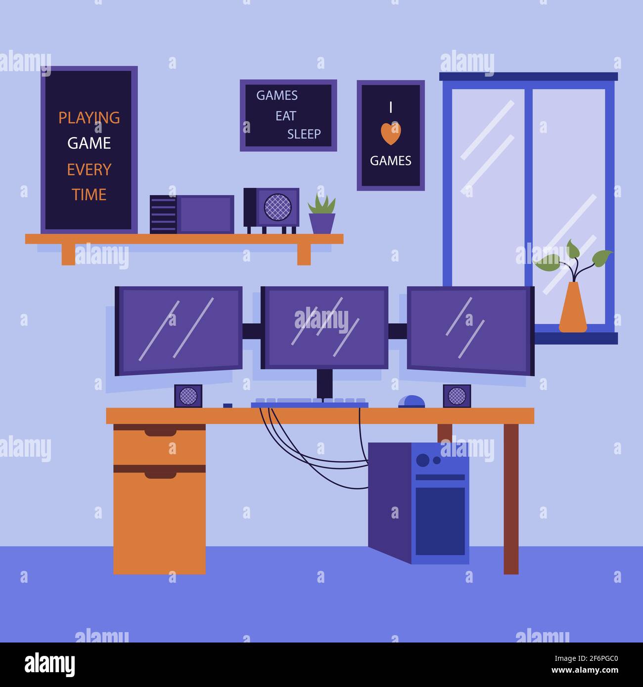 Flat gamer room illustration Vector illustration Stock Vector Image ...