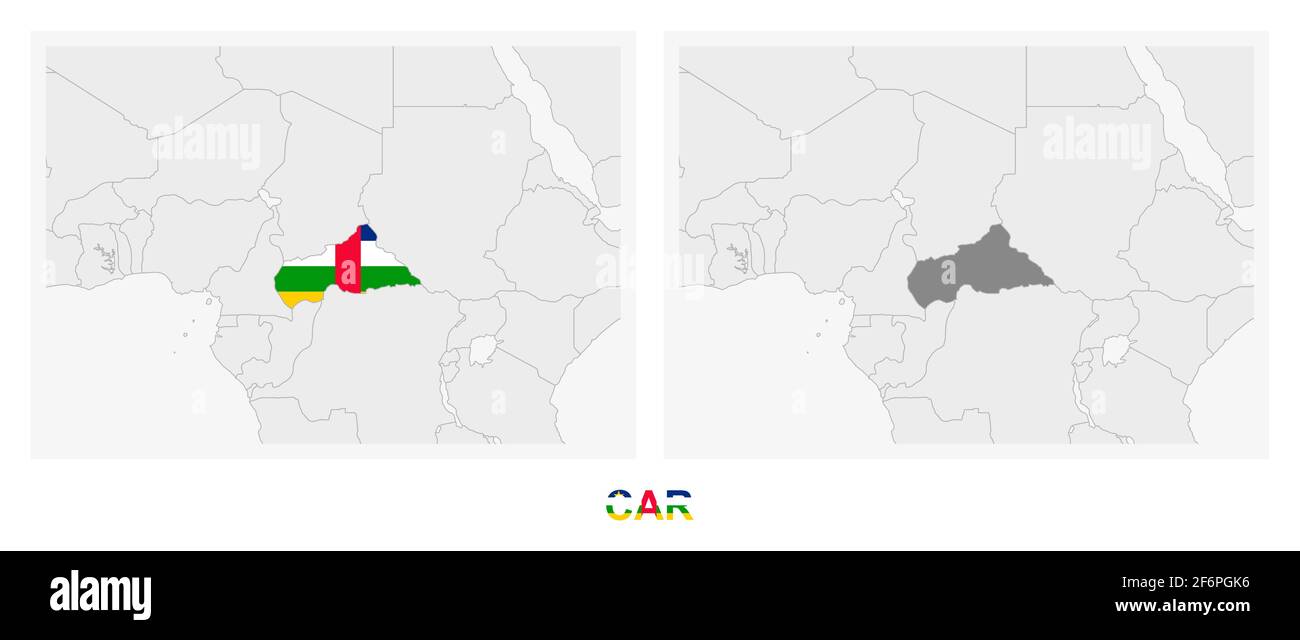Two Versions Of The Map Of Central African Republic With The Flag Of