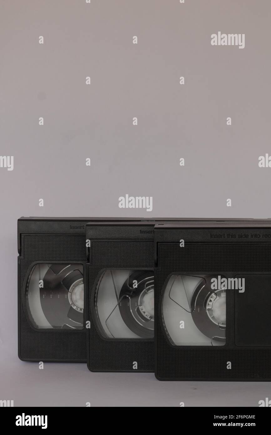 Three VHS Video Tapes, Cassette, isolated on white background. Vintage ...