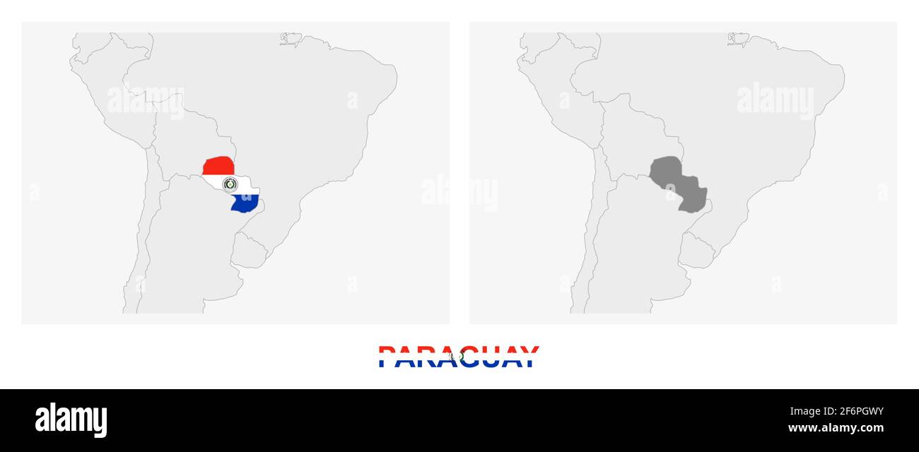Two versions of the map of Paraguay, with the flag of Paraguay and ...