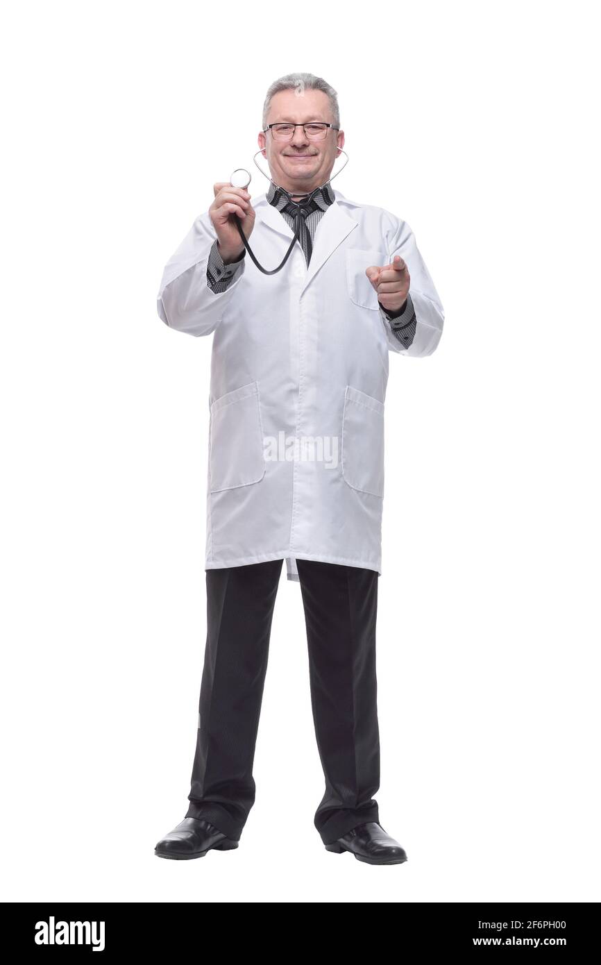 Smiling medical doctor with stethoscope. Isolated over white background ...