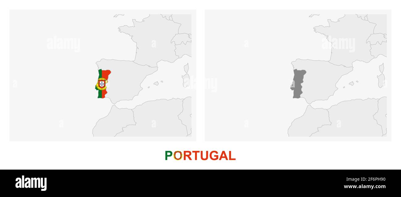 Two versions of the map of Portugal, with the flag of Portugal and ...