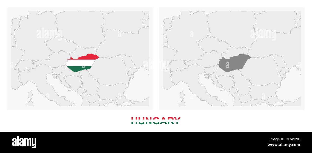 Two versions of the map of Hungary, with the flag of Hungary and ...