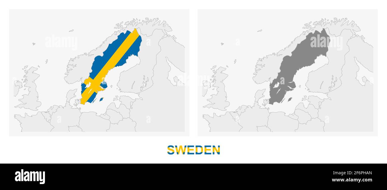 Two versions of the map of Sweden, with the flag of Sweden and ...