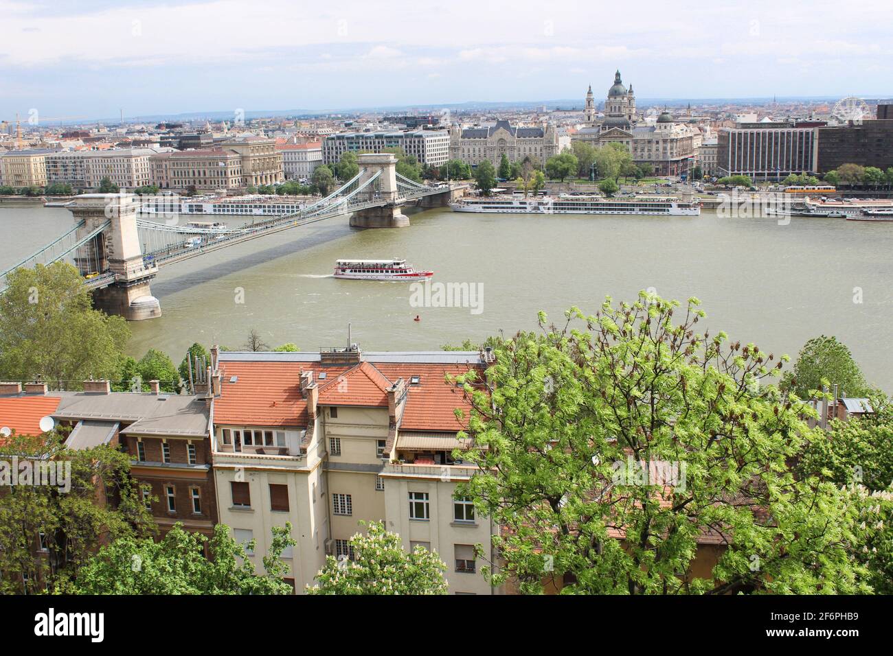Panoramic view of the city and river in the spring day. Budapest ...