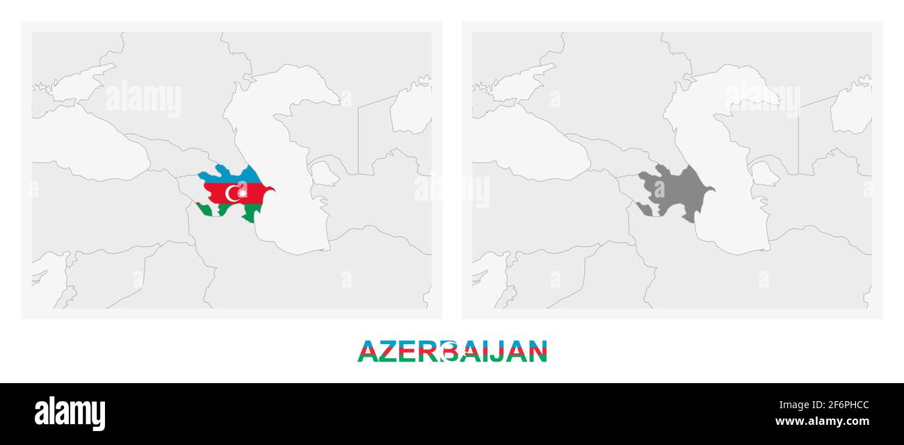 Two versions of the map of Azerbaijan, with the flag of Azerbaijan and ...