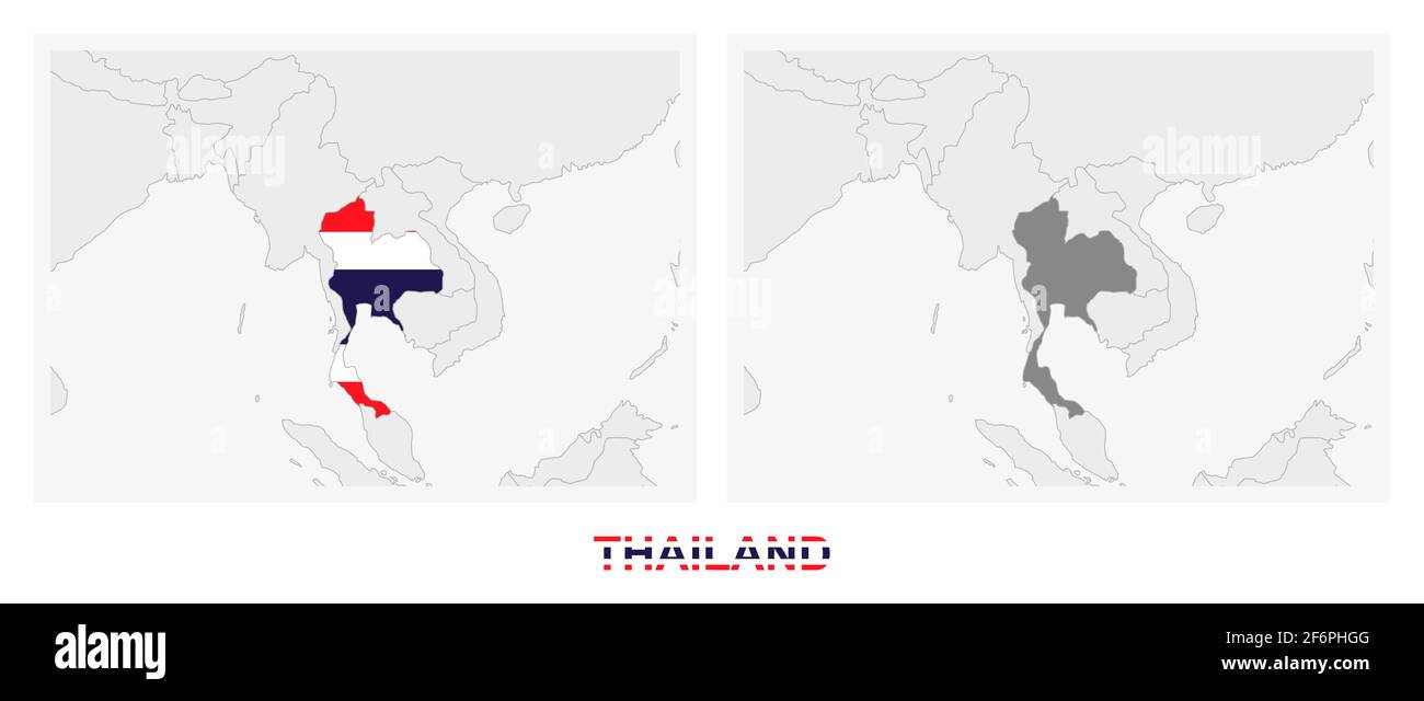 Two versions of the map of Thailand, with the flag of Thailand and ...