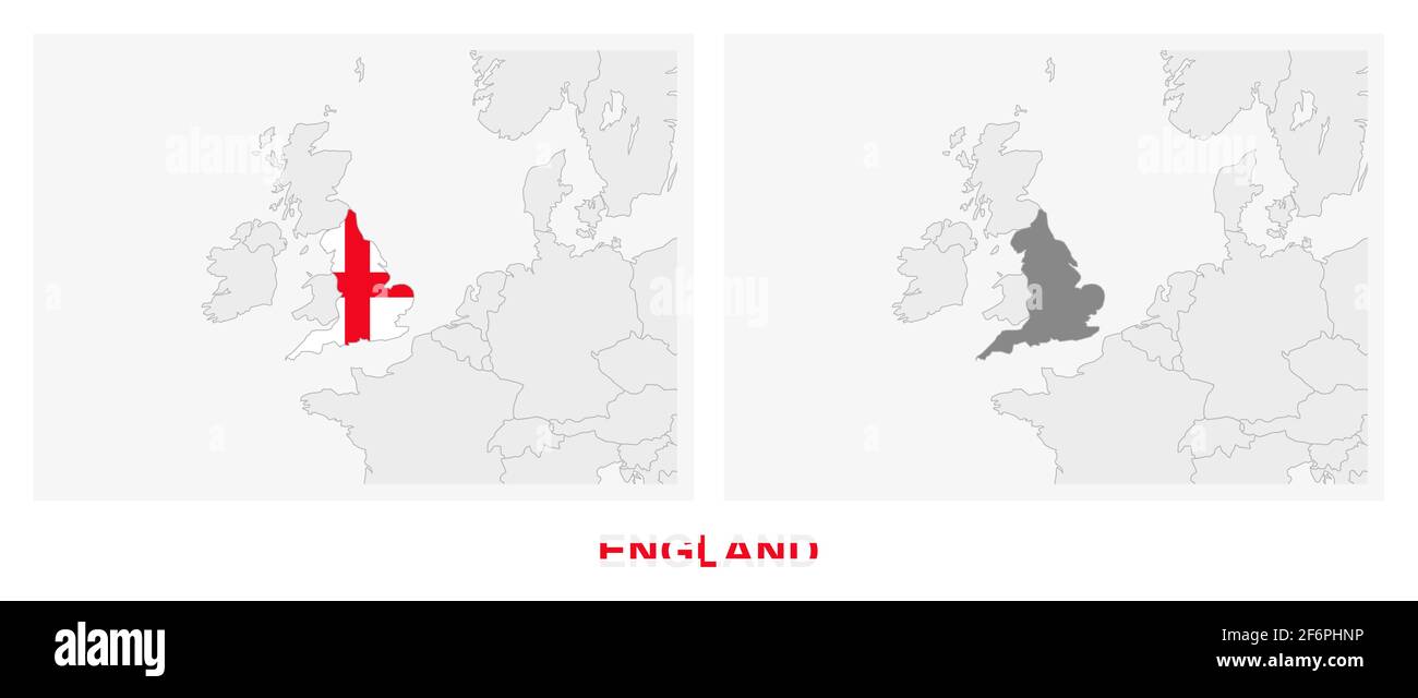 Two versions of the map of England, with the flag of England and ...