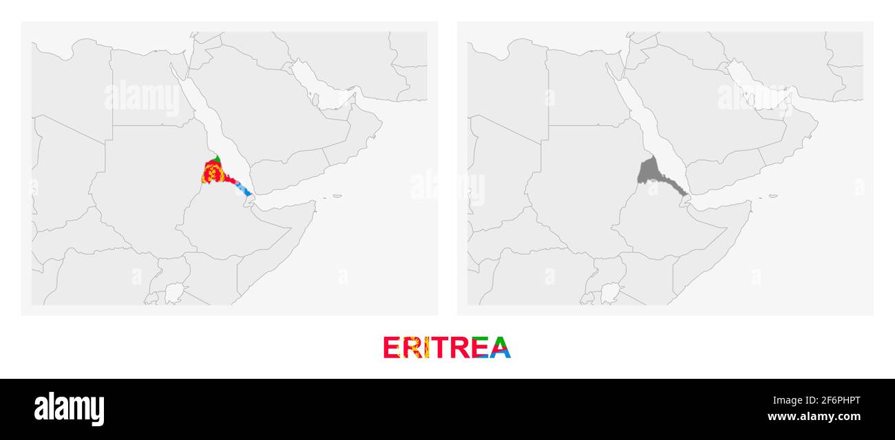 Two versions of the map of Eritrea, with the flag of Eritrea and ...